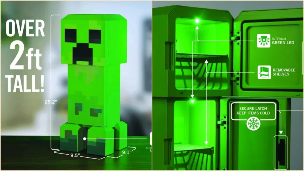 Un mini-réfrigérateur Minecraft en forme de Creeper en vente aux États-Unis