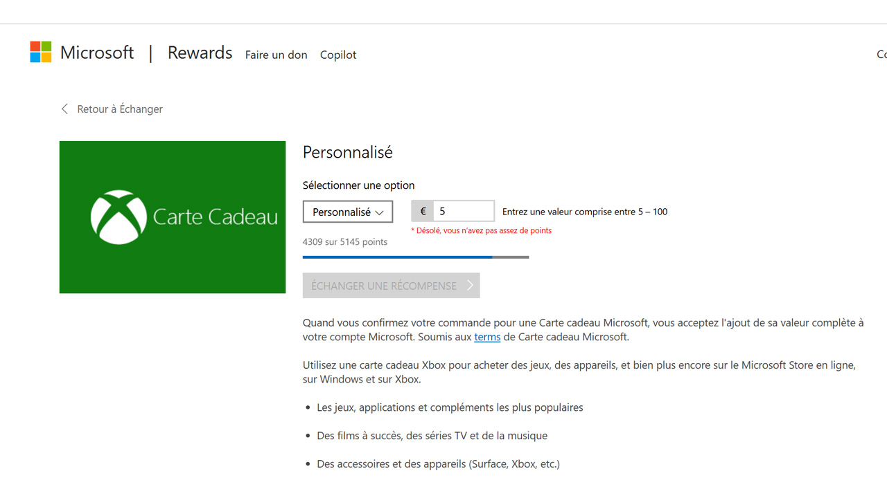 Microsoft Rewards : l'achat d'une carte cadeau Xbox devient plus flexible